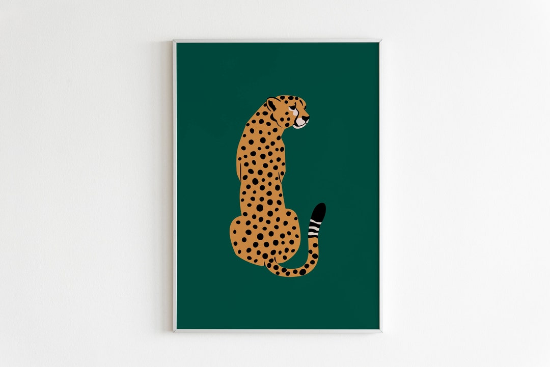 Cheetah Green Wall Art,leopard Wall Art,feline Print,tiger Illustration ...