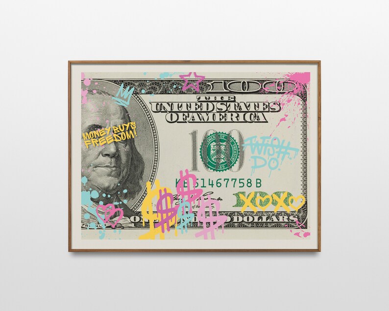 100 Dollars Printable Wall Art Dollar Bill Posterdollar - Etsy