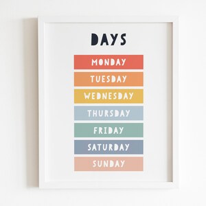 Educational Wall Art, Printable Days of the Week Poster, Boho Numbers ...