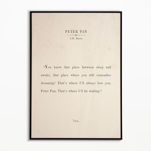 Peter Pan Print,book Page,printable Wall Art,j.m. Barrie Quote,peter ...