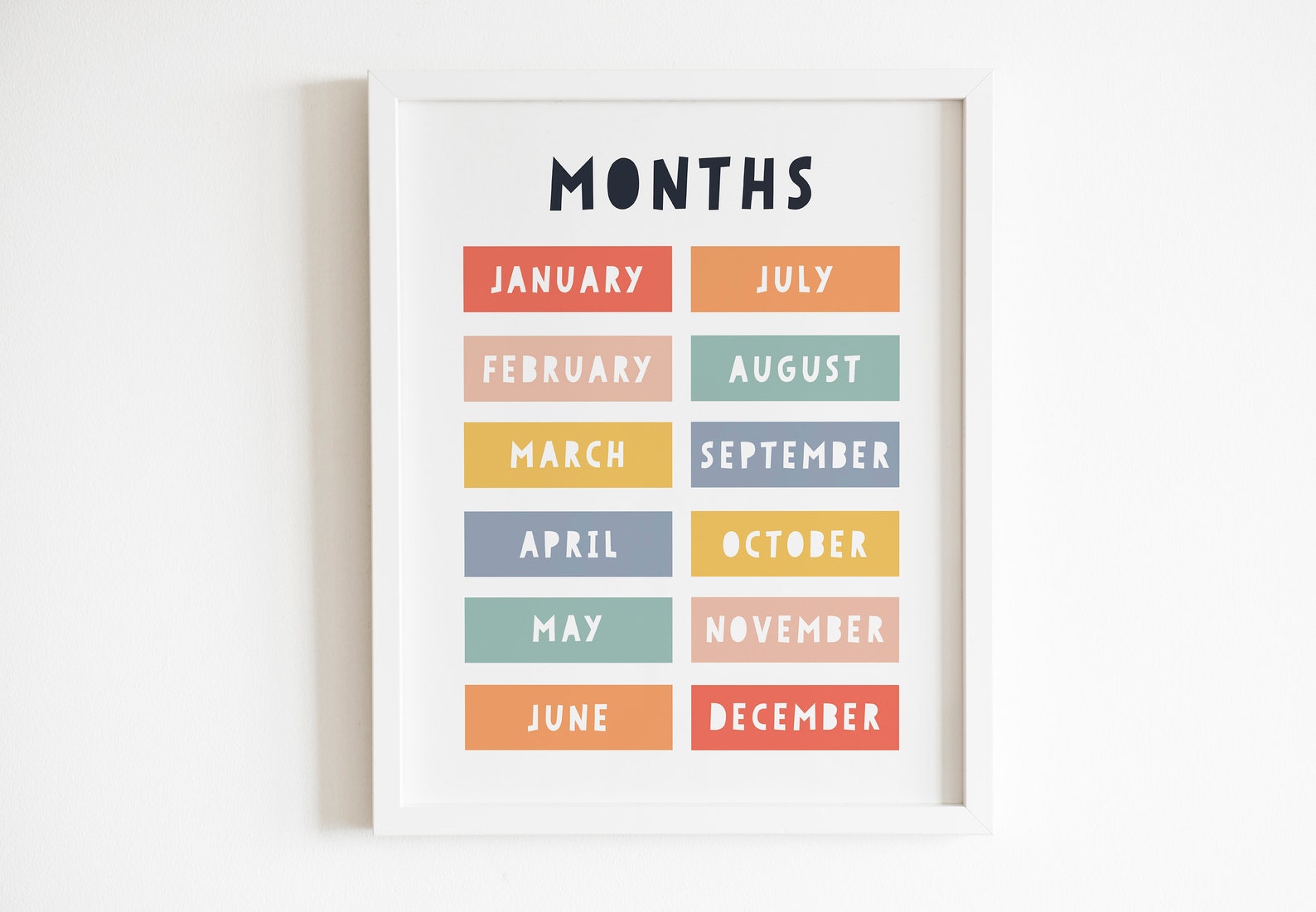 Educational Wall Art, Printable Months of the Year Poster, Boho Numbers ...