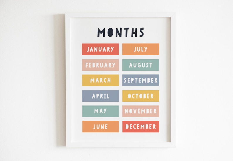 Educational Wall Art Printable Months of the Year Poster | Etsy