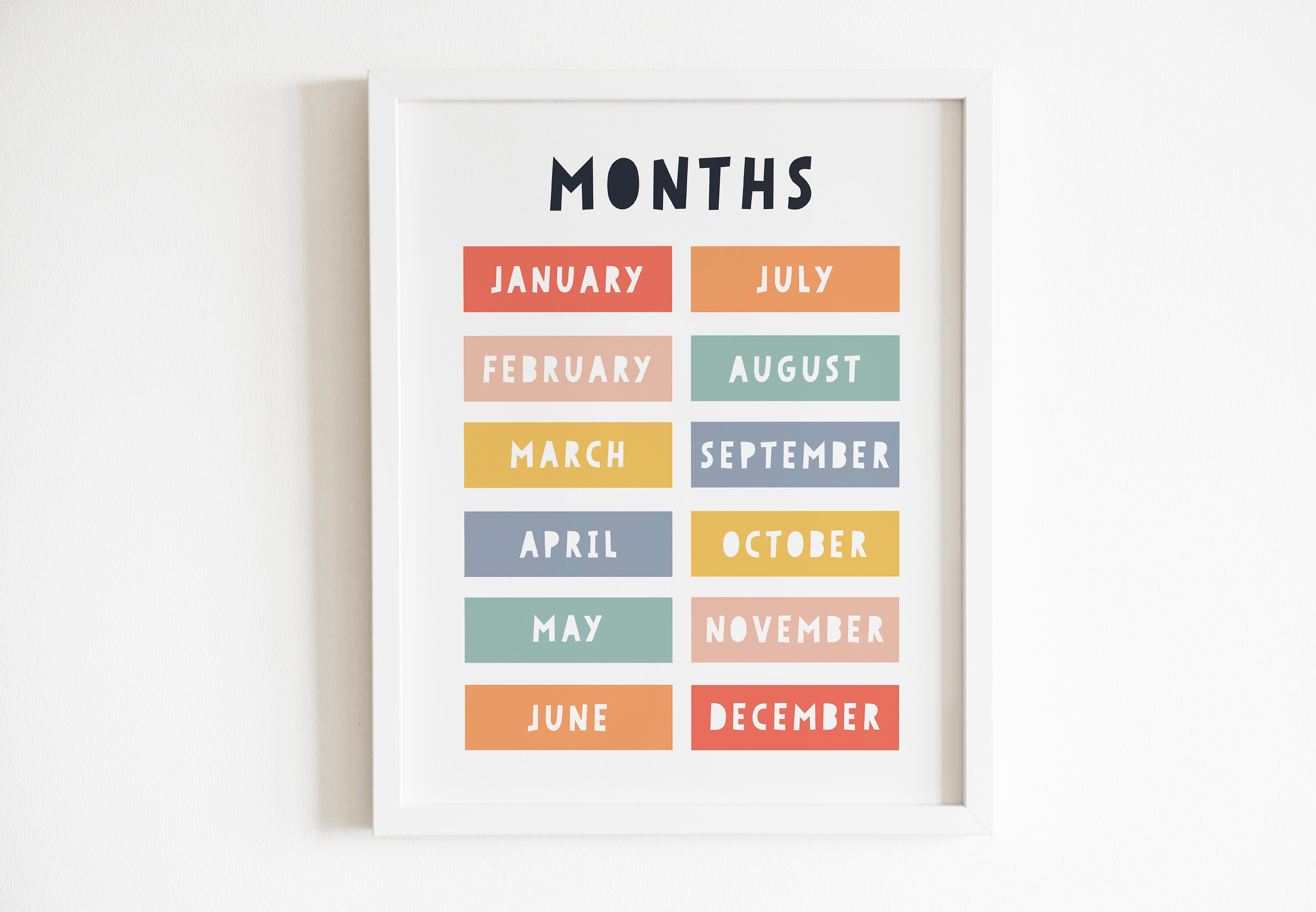 Educational Wall Art, Printable Months of the Year Poster, Boho Numbers ...