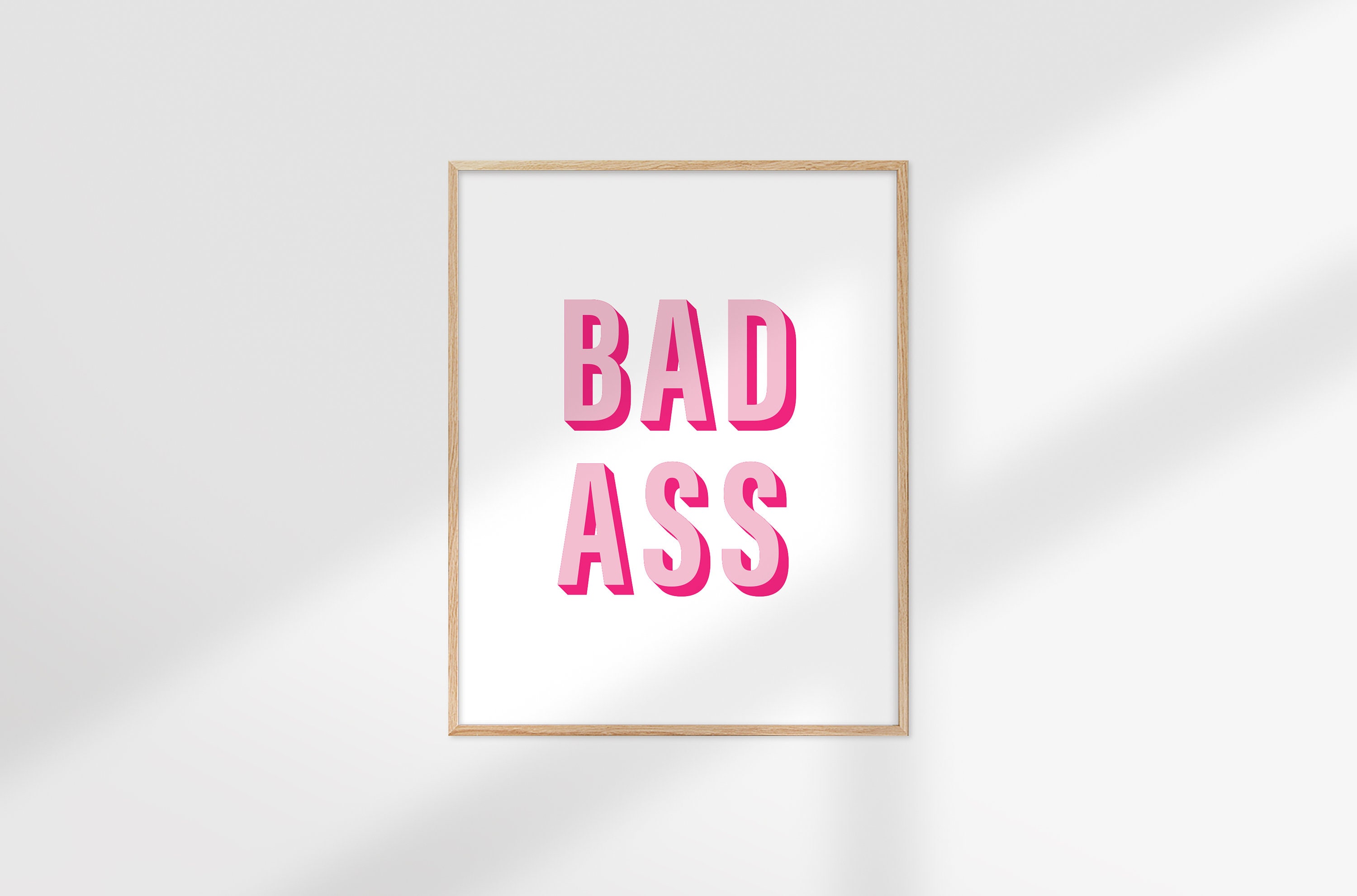Bad Ass Print Pink Wall Art Funny Quote 3D PrintTrendy | Etsy
