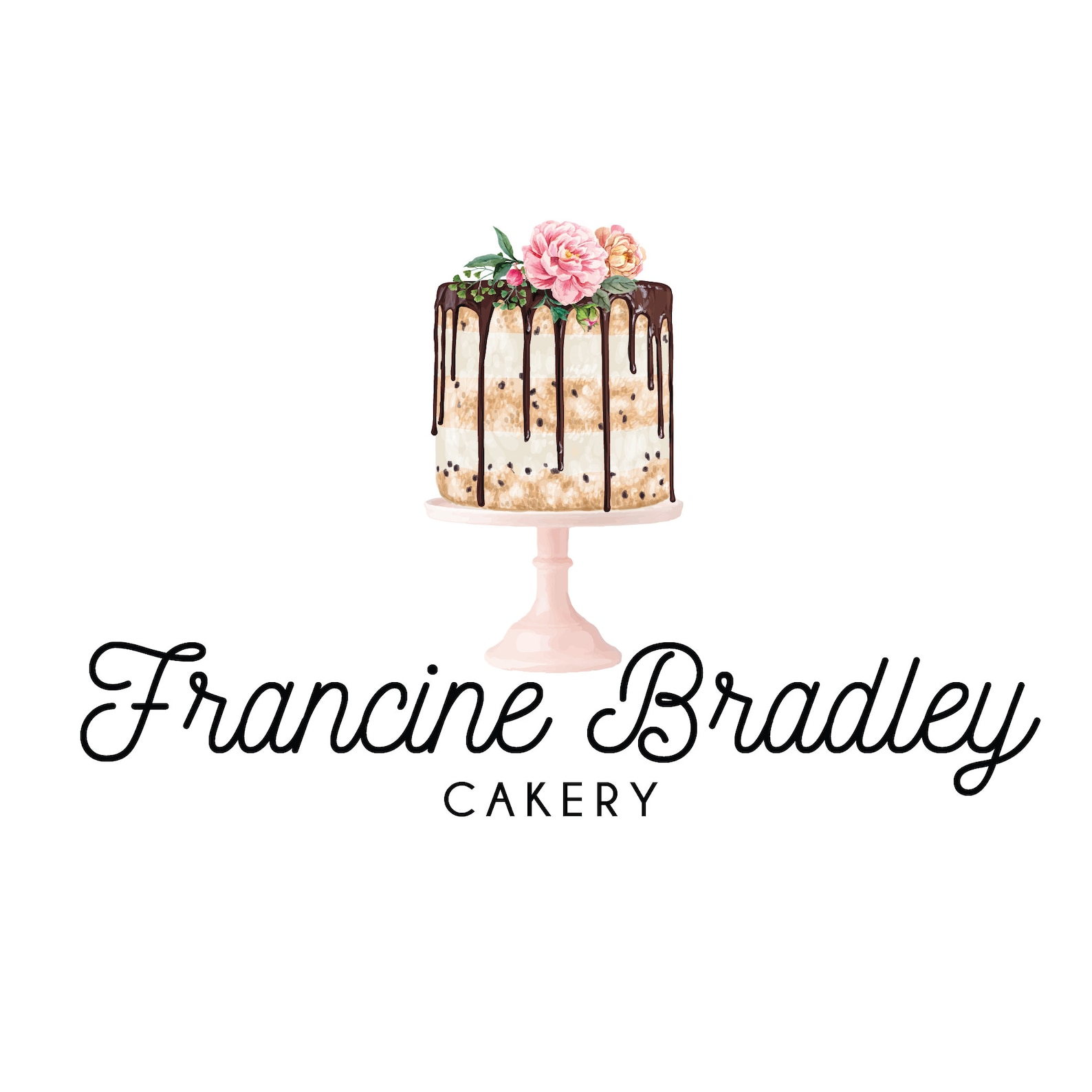 Pre-made Logo Chocolate Dripping Cake Logo Watercolor Cake - Etsy
