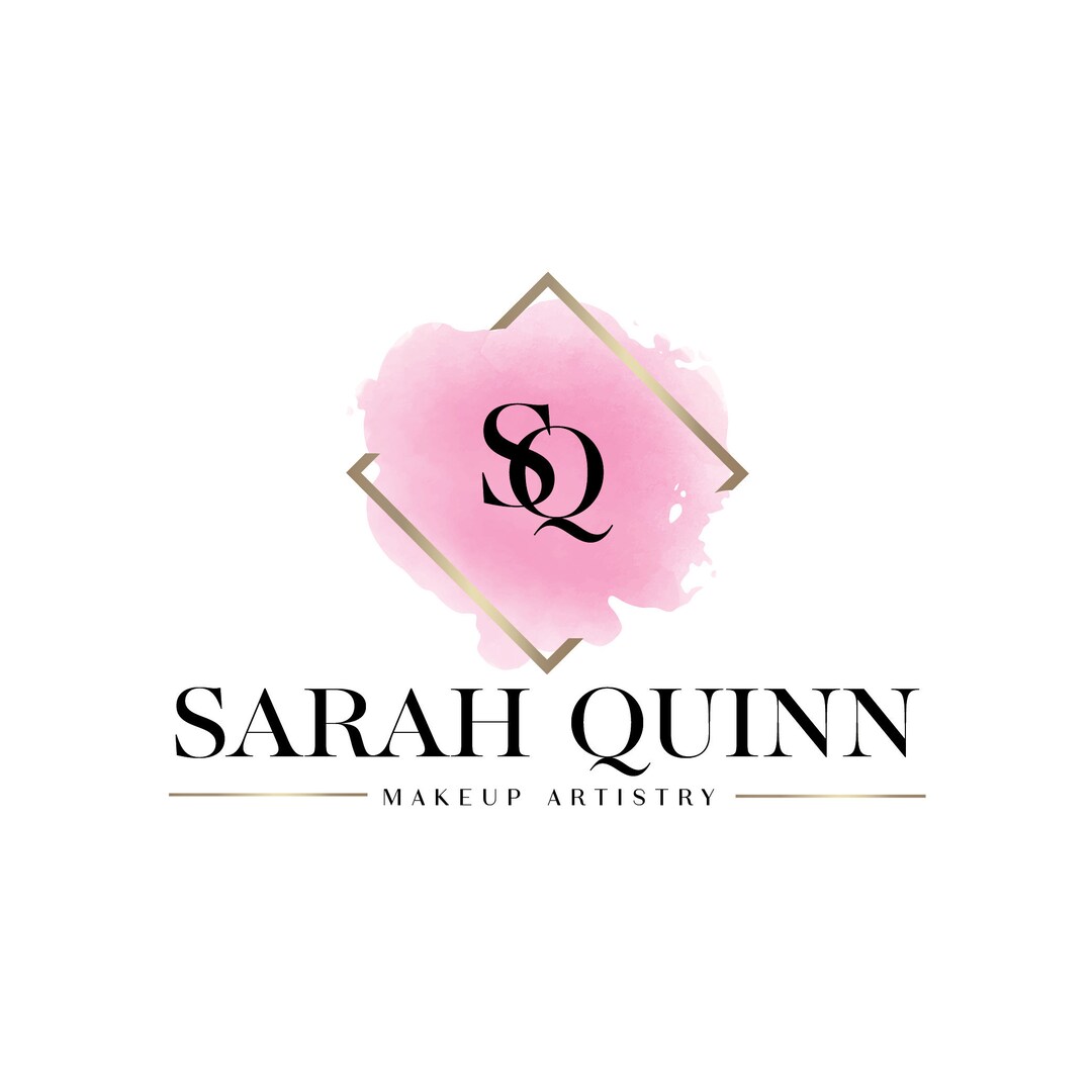 Premade Logo, Pink Watercolor Logo, Gold Logo, Makeup Artist Logo ...