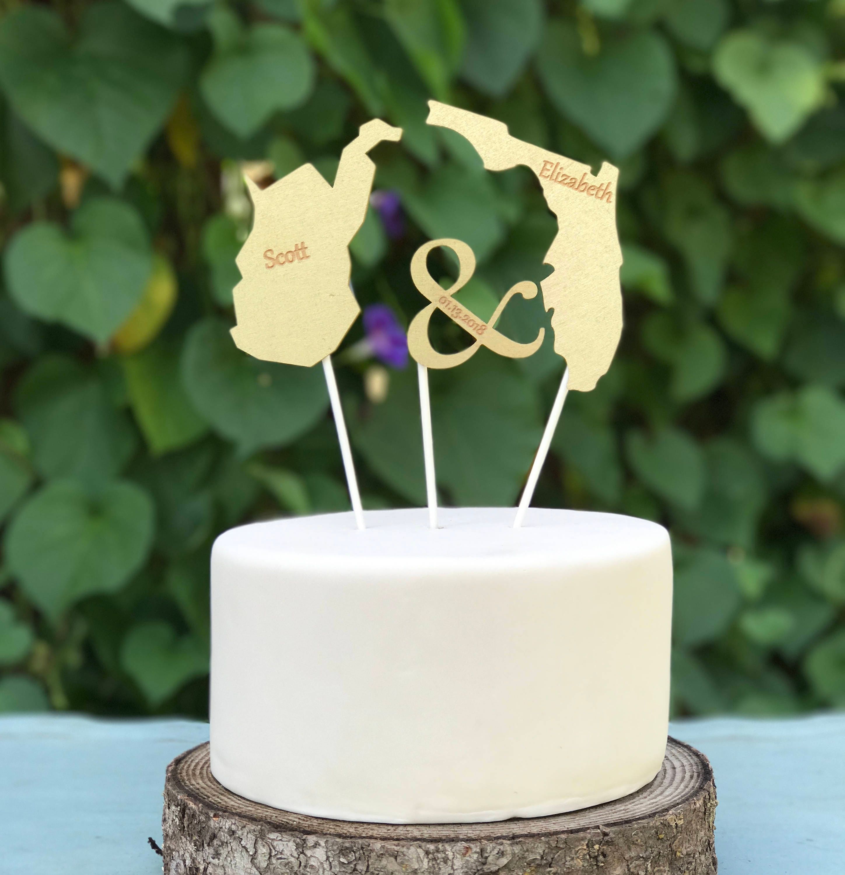 Personalized State Cake Topper: Rustic Wedding Anniversary Decor - Etsy