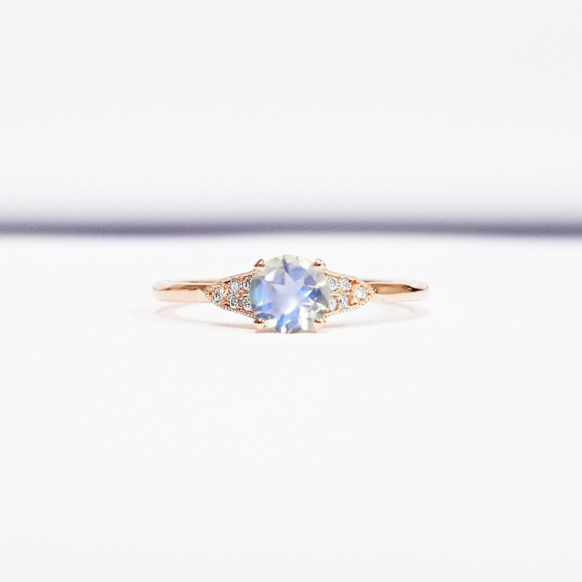Moonstone and Diamond Engagement Ring Handmade in Gold or - Etsy