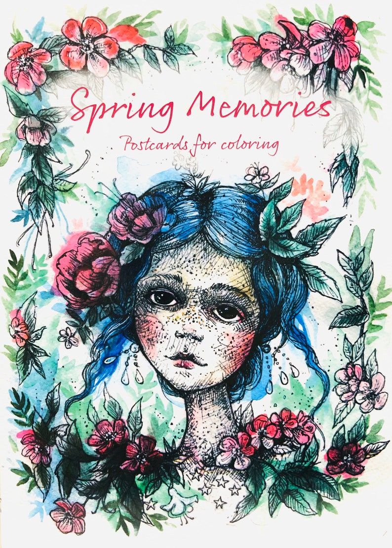 Spring Memories Postcards for coloring | Etsy
