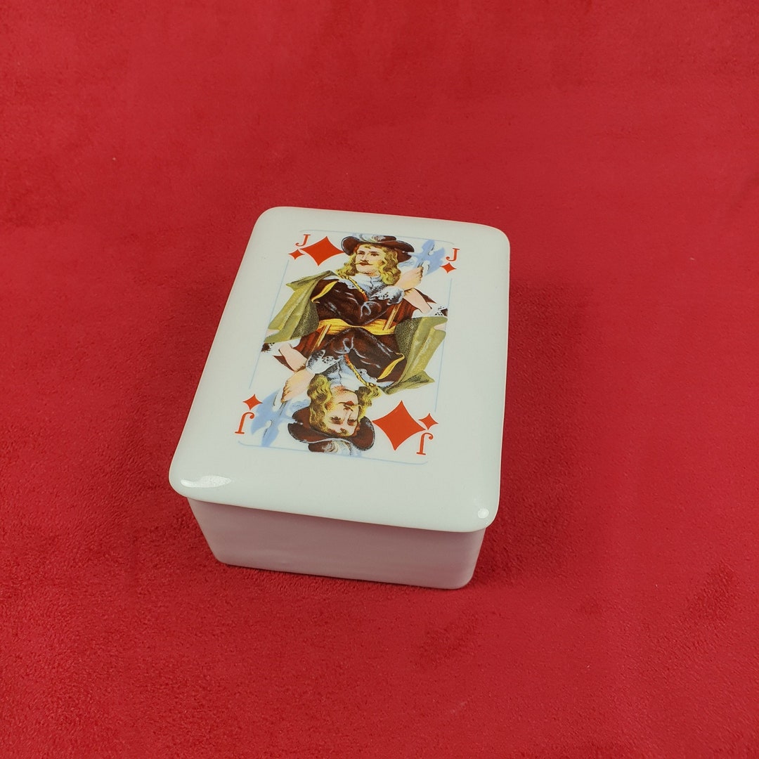 Porcelain Card Game Box With Tile Jack Decor Lid Vintage - Etsy