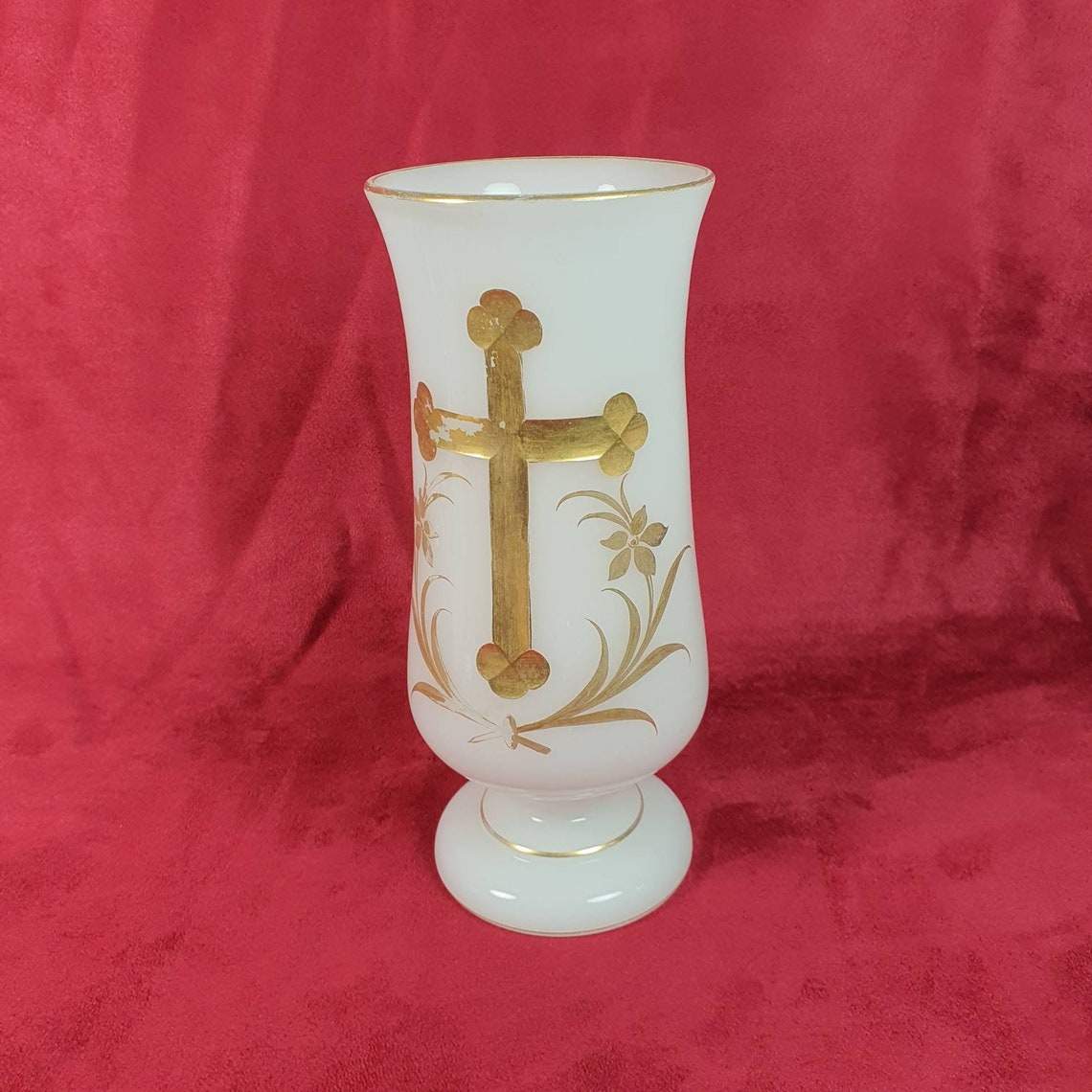Church Vase Opaline Glass Vase With Golden Cross White and Gold Altar ...