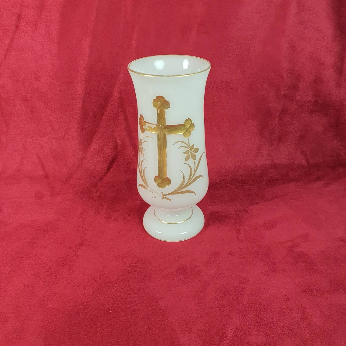 Church Vase Opaline Glass Vase With Golden Cross White and Gold Altar ...
