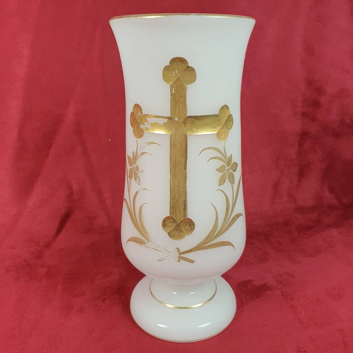 Church Vase Opaline Glass Vase With Golden Cross White and Gold Altar ...