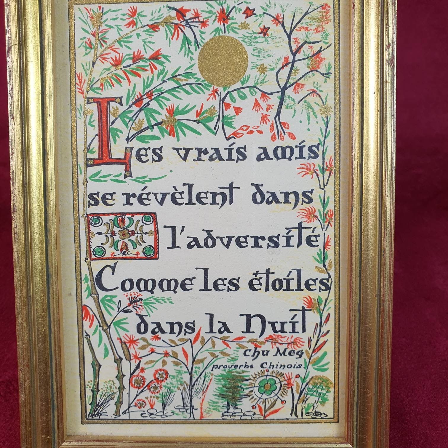 CHU MEG | Illuminated and Framed Chinese Proverb by Chu MEG in a Small ...