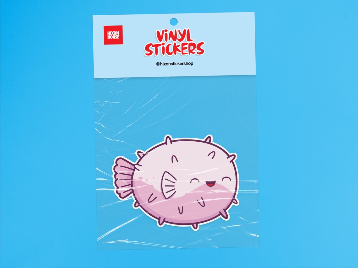 Kawaii Pufferfish Sticker, Adorable Blowfish Lunch Box Waterproof Vinyl ...