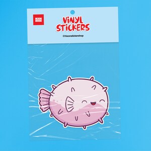Kawaii Pufferfish Sticker, Adorable Blowfish Lunch Box Waterproof Vinyl ...