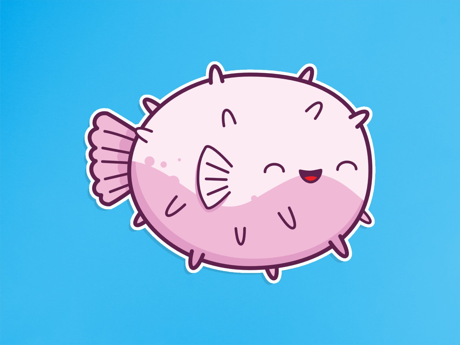 Kawaii Pufferfish Sticker, Adorable Blowfish Lunch Box Waterproof Vinyl ...