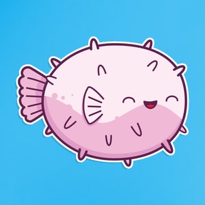 Kawaii Pufferfish Sticker, Adorable Blowfish Lunch Box Waterproof Vinyl ...