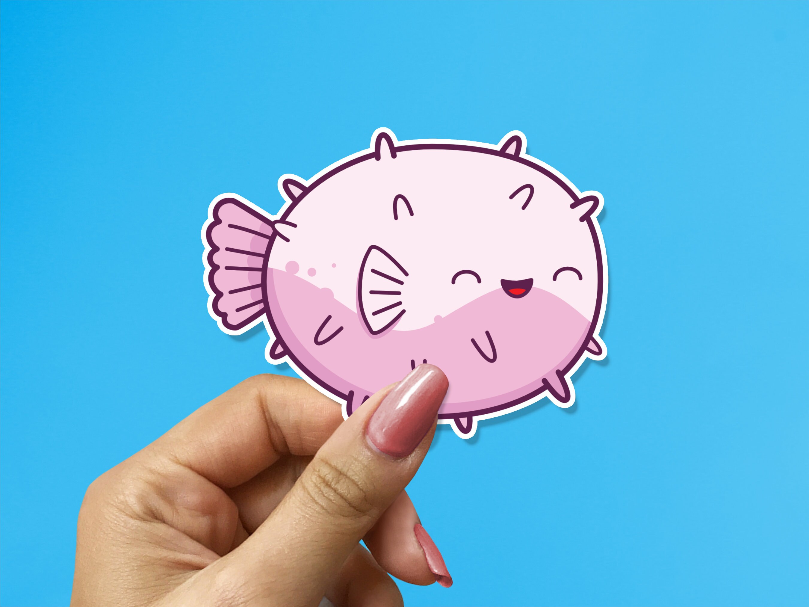 Kawaii Pufferfish Sticker, Adorable Blowfish Lunch Box Waterproof Vinyl ...