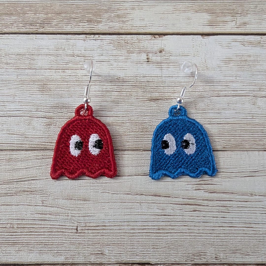 Red and Blue Video Game Character Embroidered Earrings - Etsy
