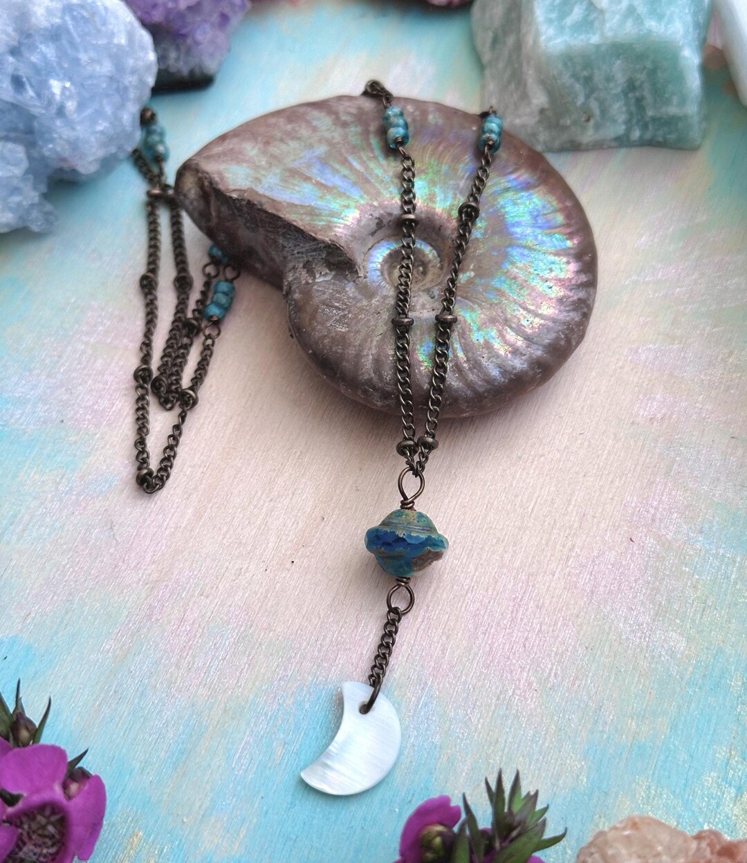 Shell Crescent Moon Lariat Necklace - Moon Drop Necklace - Dainty ...