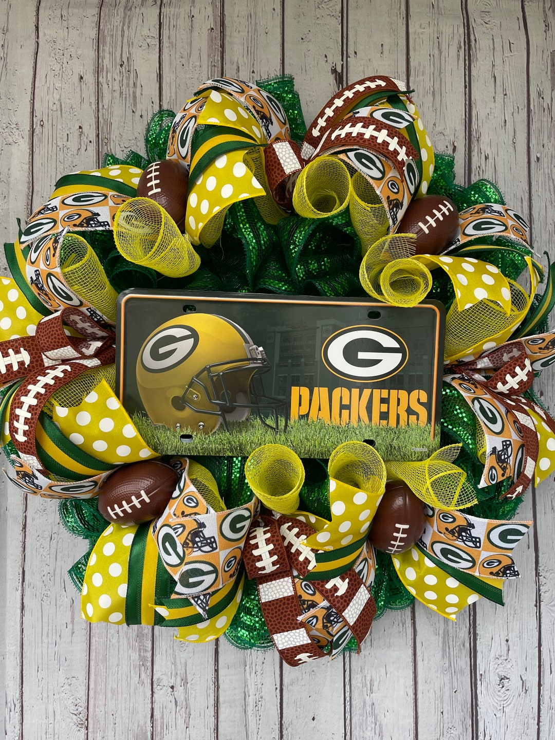 Green Bay Packers Wreath, NFL Wreath, Deco Mesh Wreath, Packers Decor ...