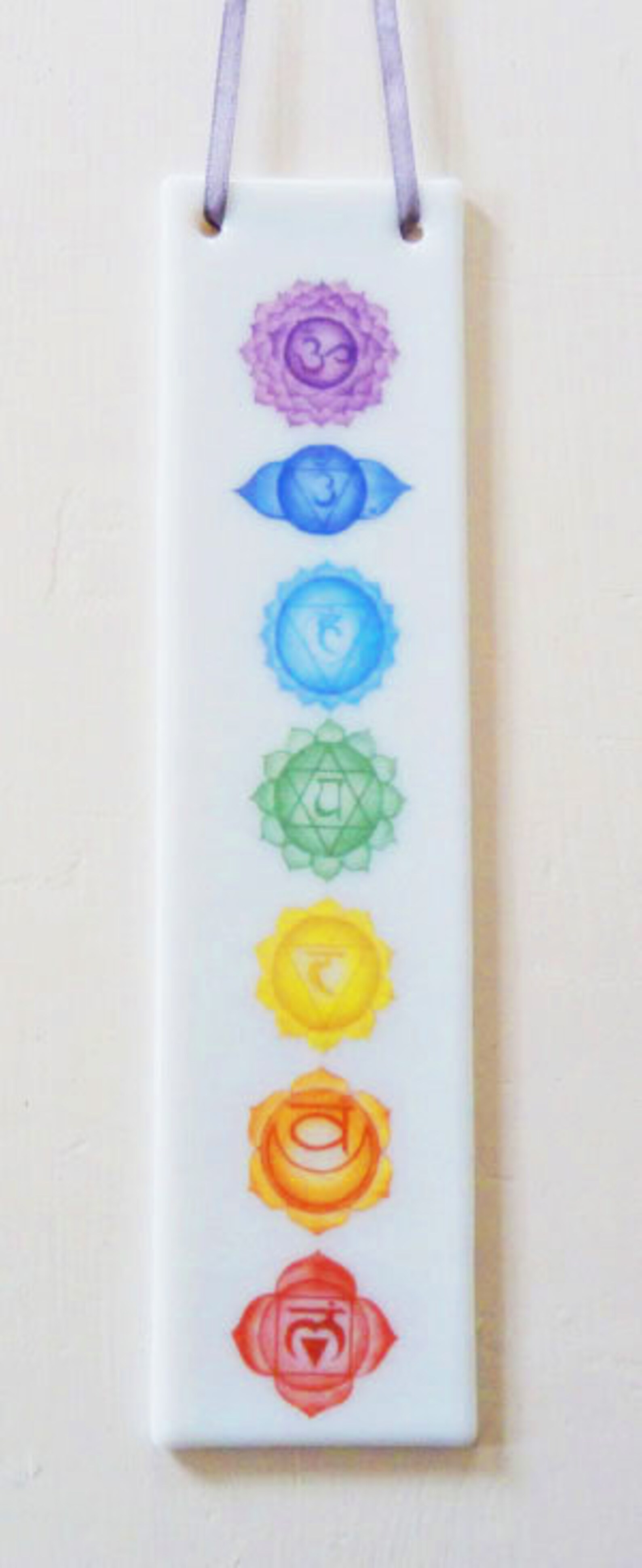 Chakra Design Wall Plaque, White Glass, Rainbow Coloured Decorative ...