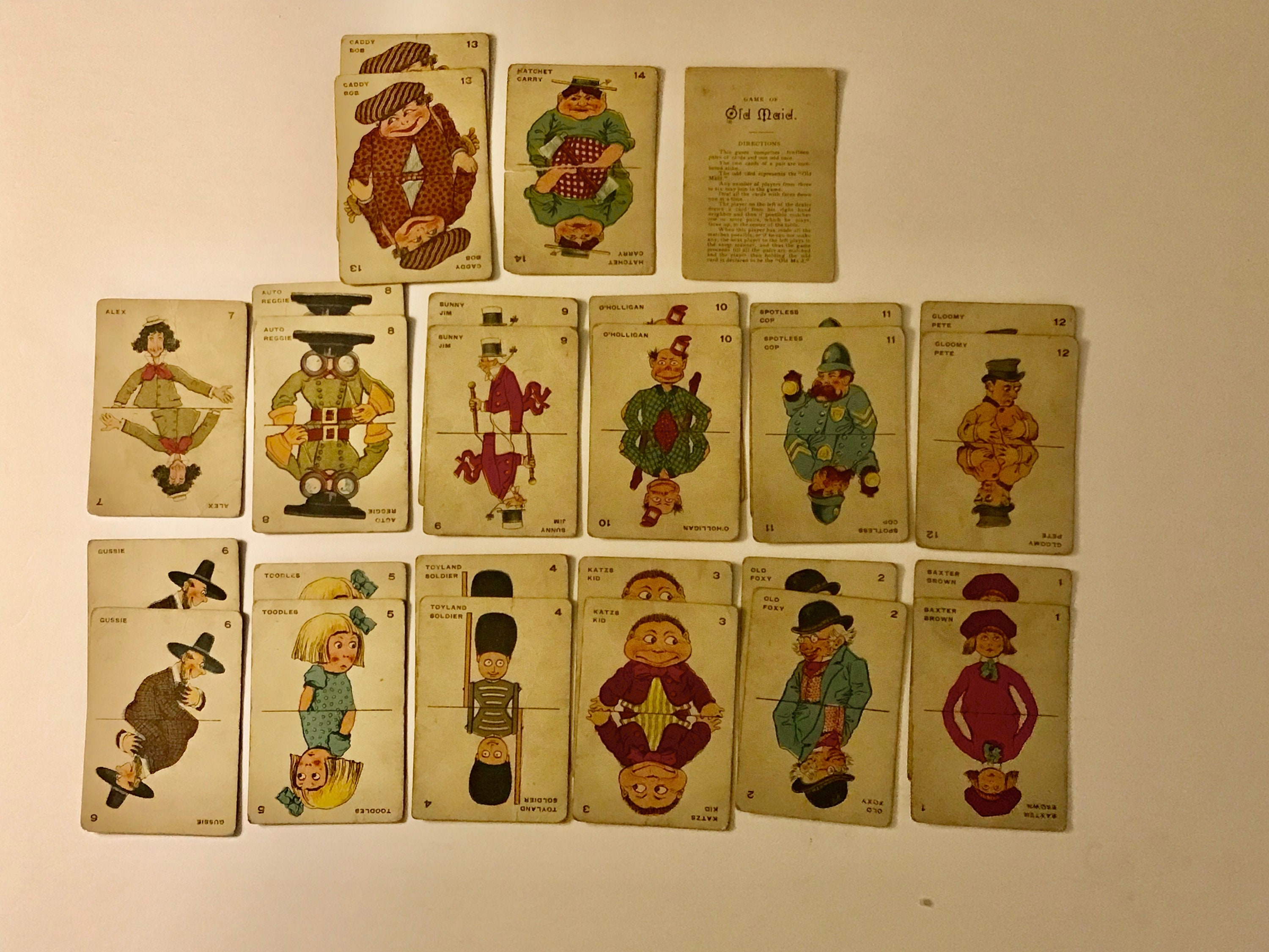Vintage Old Maid Card Game, Nice Color and Odd Figures, Missing Old ...
