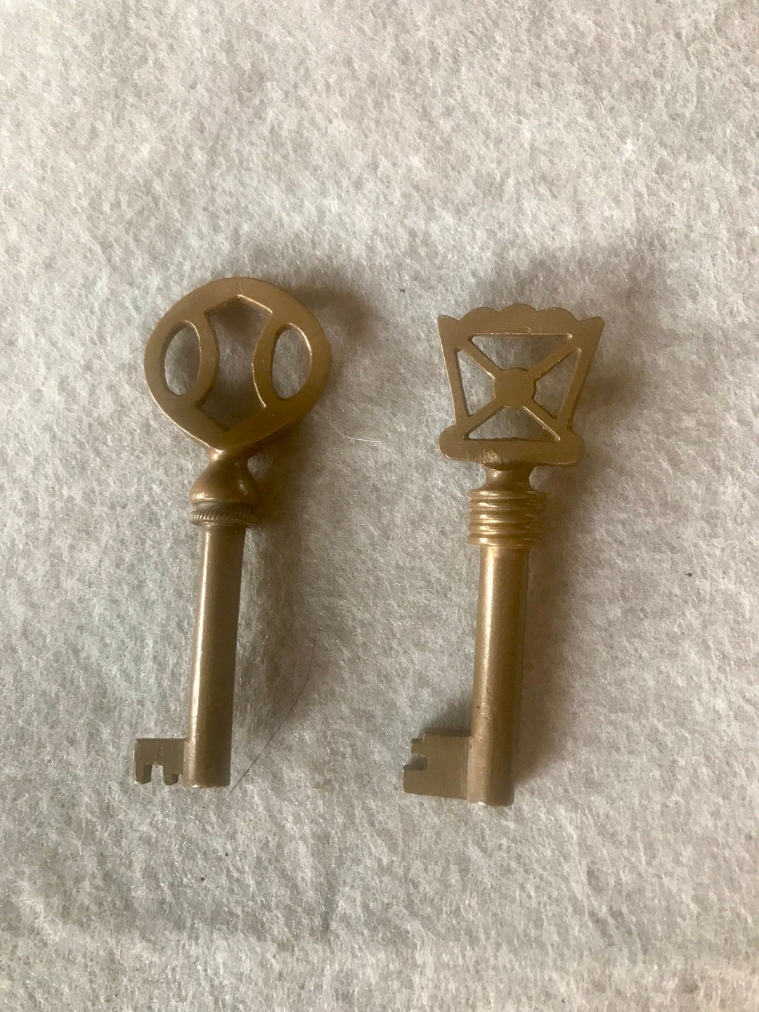 Two Authentic Antique Fancy Barrel or Skeleton Keys Solid Brass, Set of ...