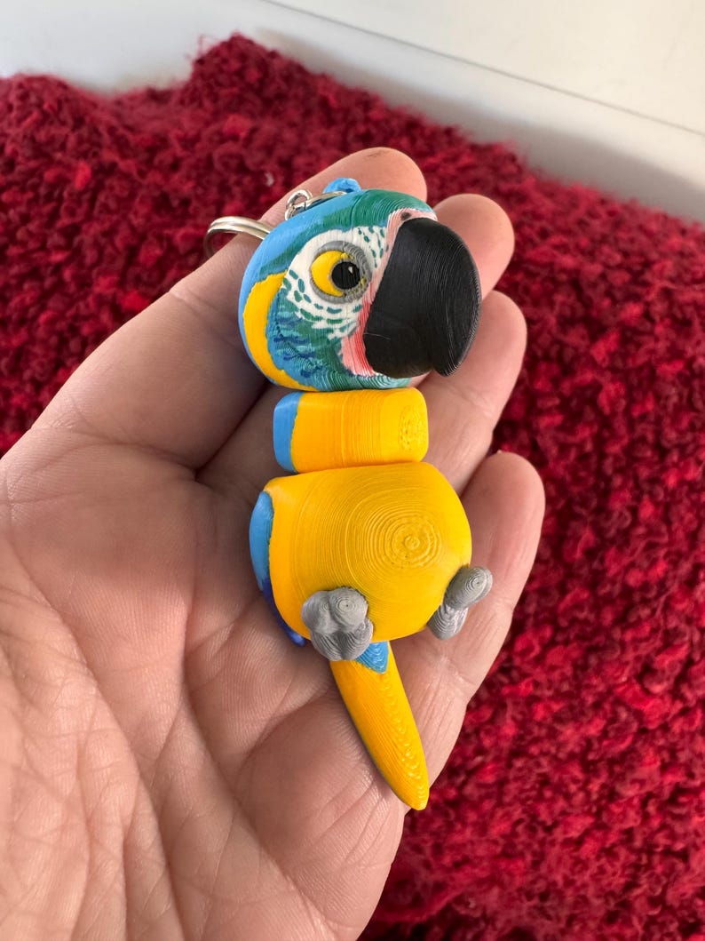 3D Printed Parrot Keychains. Choose From Hyacinth Macaw, Blue and Gold ...