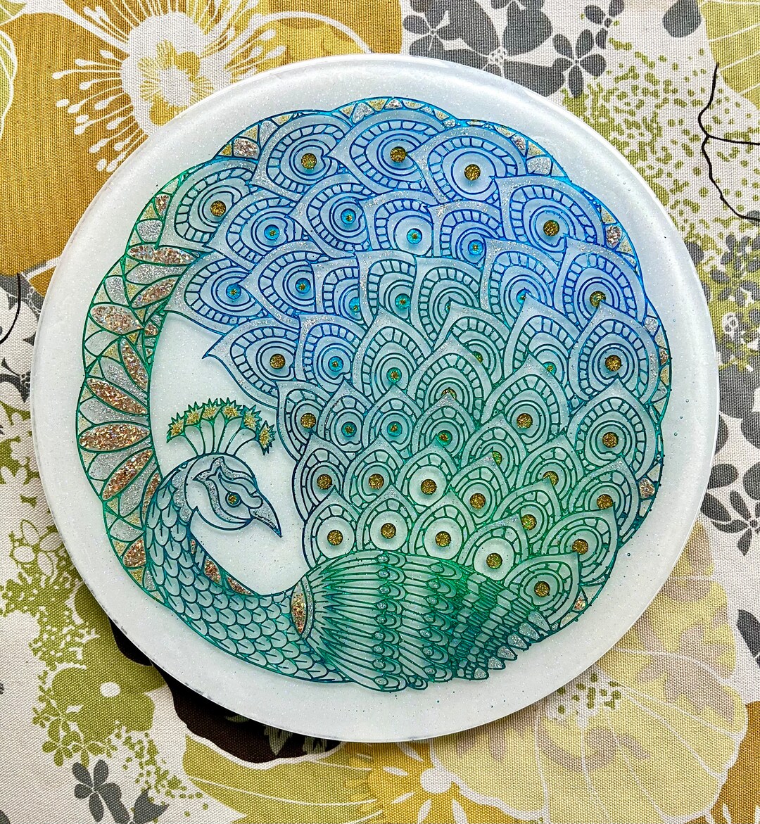 XL Etched Peacock - Peacock Feather Mat Placemat or Centerpiece ...