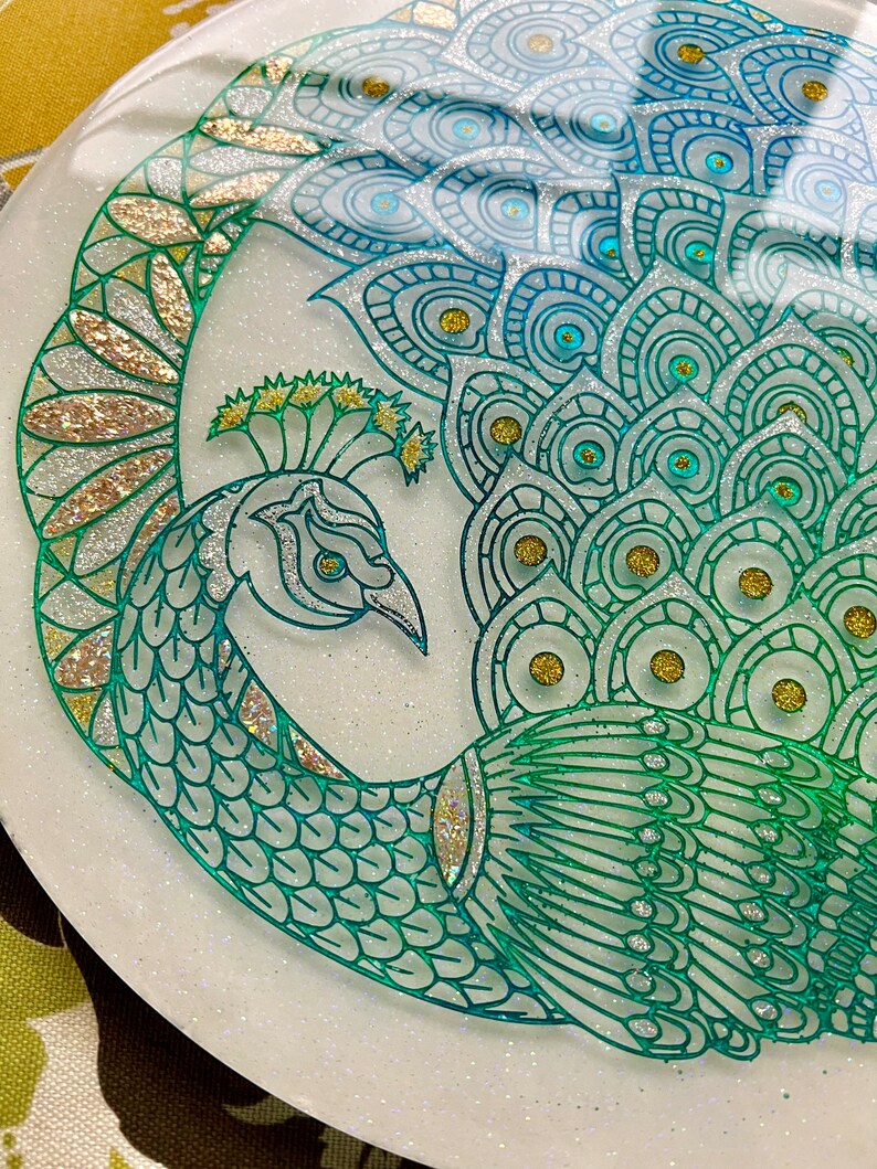 XL Etched Peacock Peacock Feather Mat Placemat or - Etsy