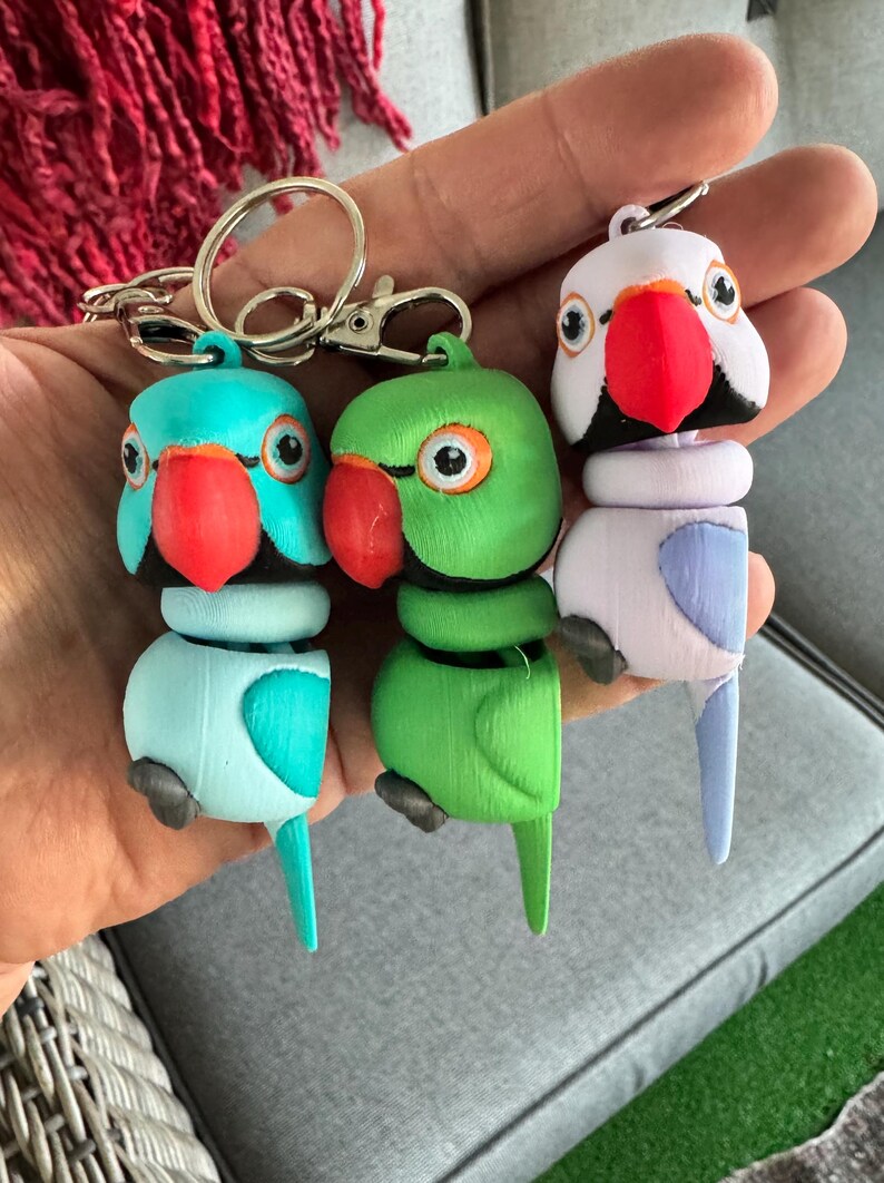 3D Printed Ringneck Parrot Keychains. Choose From Blue, Green, Violet ...