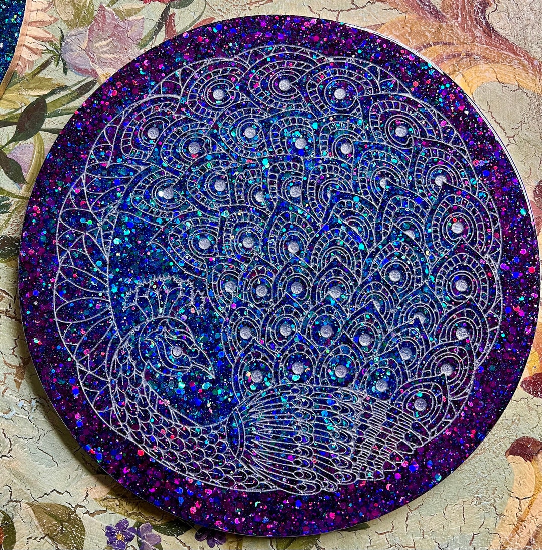 XL Etched Peacock - Peacock Feather Mat Placemat or Centerpiece ...