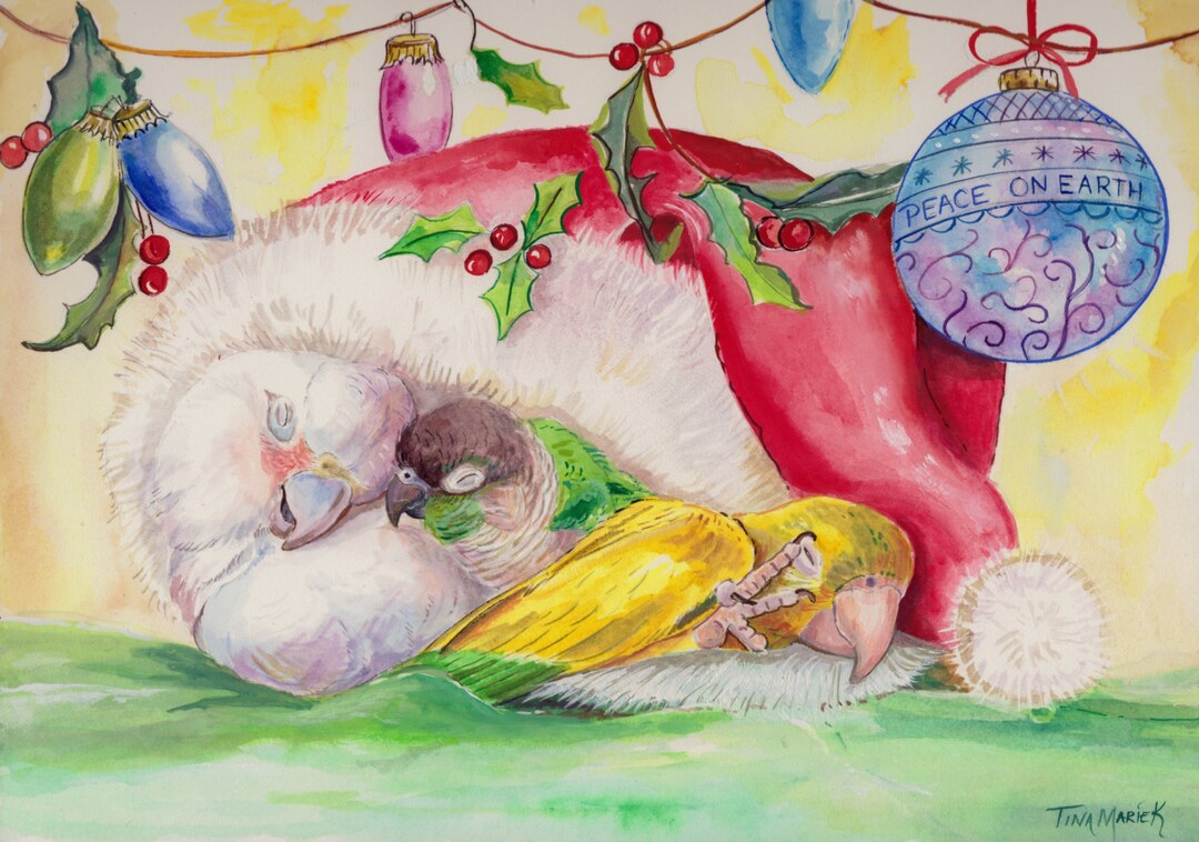 8x10” Snuggling Parrots Greeting Card - Featuring Original Artwork - Etsy
