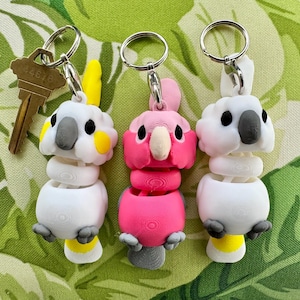 3D Printed Cockatoo Keychains. Choose From Moluccan, Sulfer-crested, Citron, Umbrella, Goffin ...