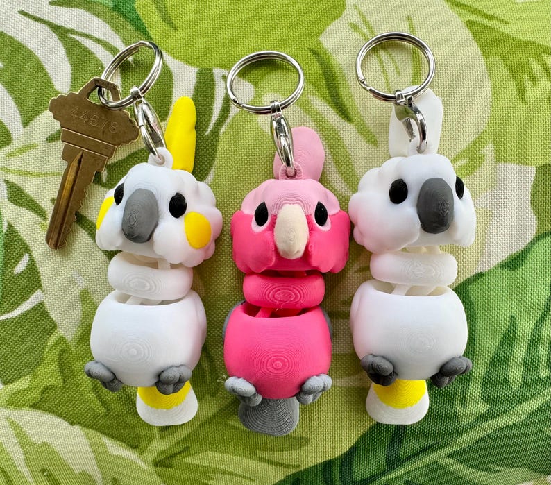 3D Printed Cockatoo Keychains. Choose From Moluccan, Sulfer-crested ...