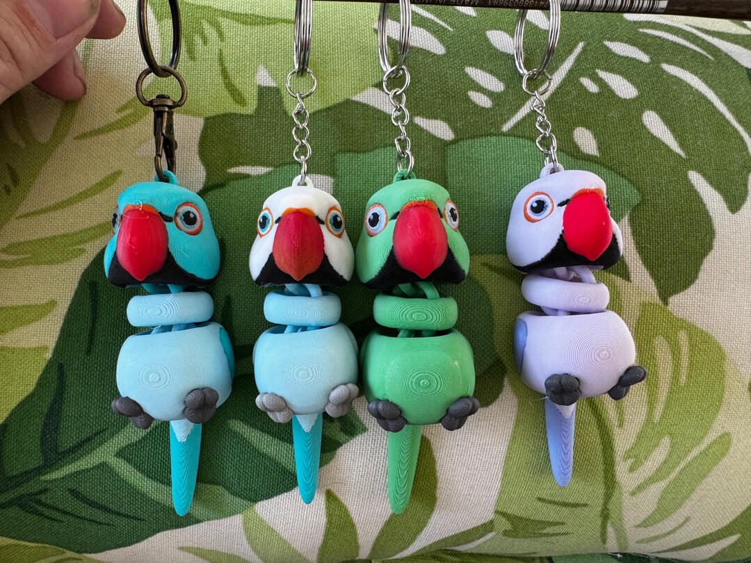 3D Printed Ringneck Parrot Keychains. Choose From Blue, Green, Violet ...