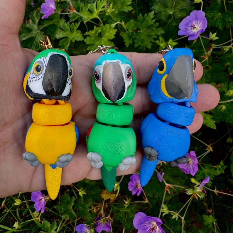 3D Printed Parrot Keychains. Choose From Hyacinth Macaw, Blue and Gold ...