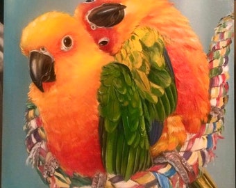 Watercolor Parrot Painting Sun Conure Parrot Art Tropical Decor ...