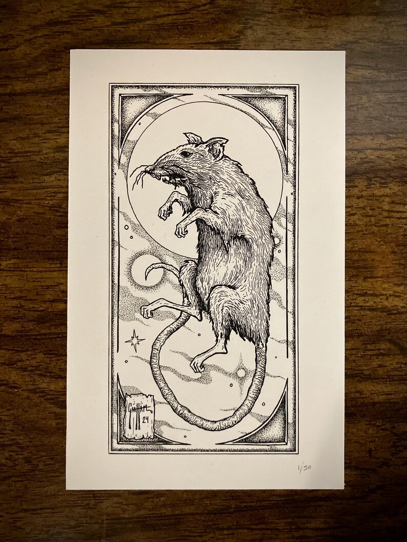 Cosmic Rat, Gothic Medieval Horror Illustration Pen and Ink, Mini Print ...