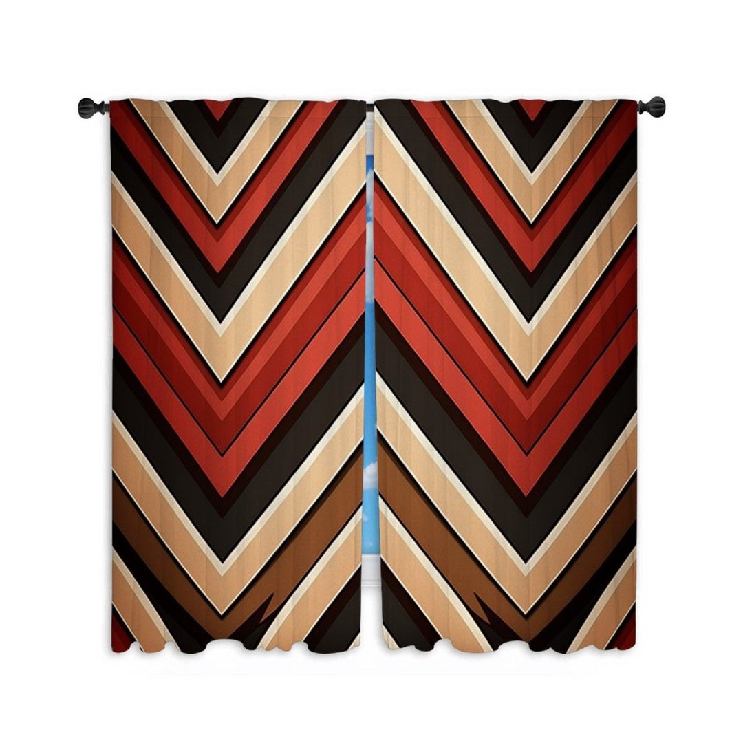 Chevron Window Curtain Cool Blackout Curtains Brown Sheer - Etsy