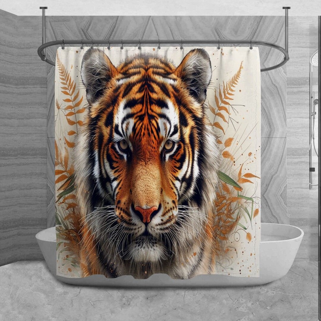 Tiger Shower Curtain, Animal Bathroom Decor, Majestic Bath Mat ...
