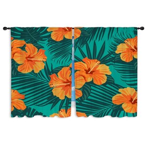 Hawaiian Window Curtains Tropical Curtains Green Curtain | Etsy