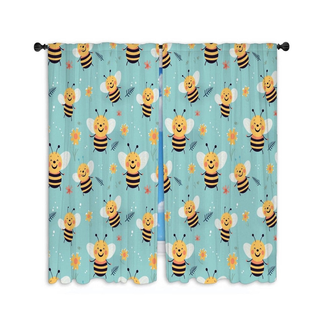 Bee Window Curtain, Bumblebee Curtains, Flowers Curtain Panel, Floral ...