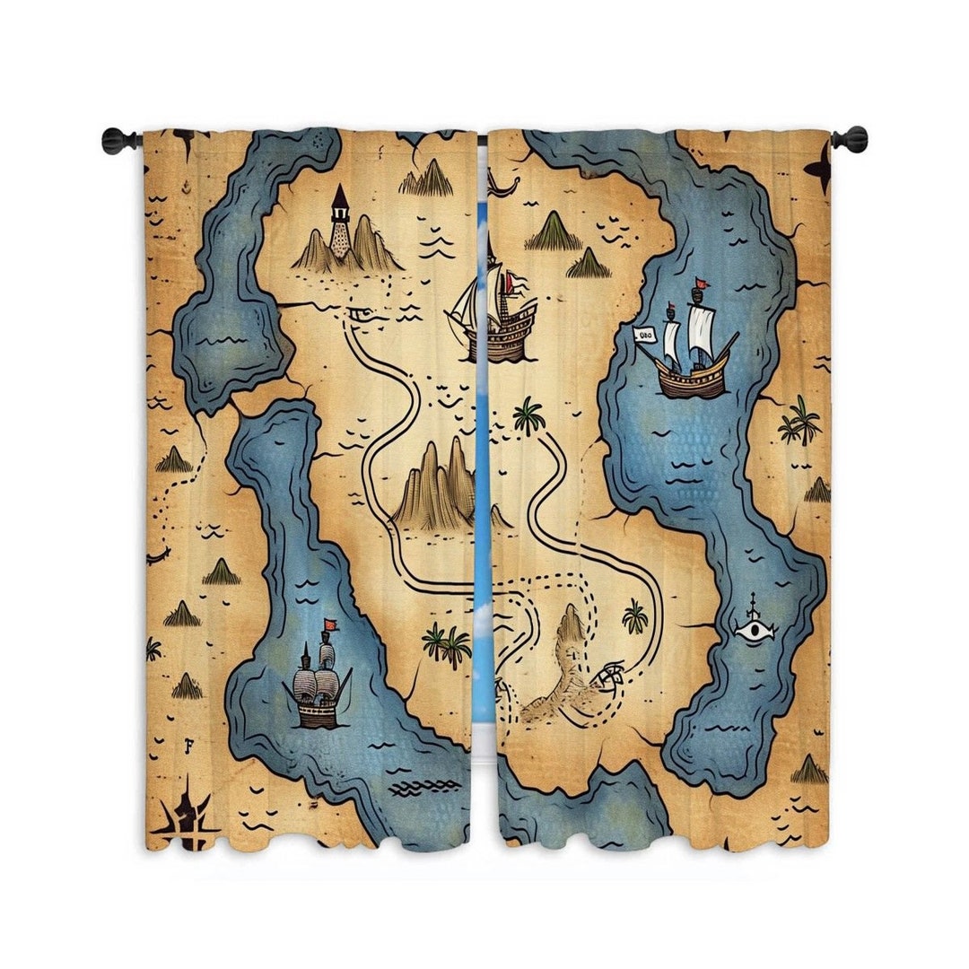 Pirate Treasure Map Curtains: Kids Room Decor, Custom Size - Etsy