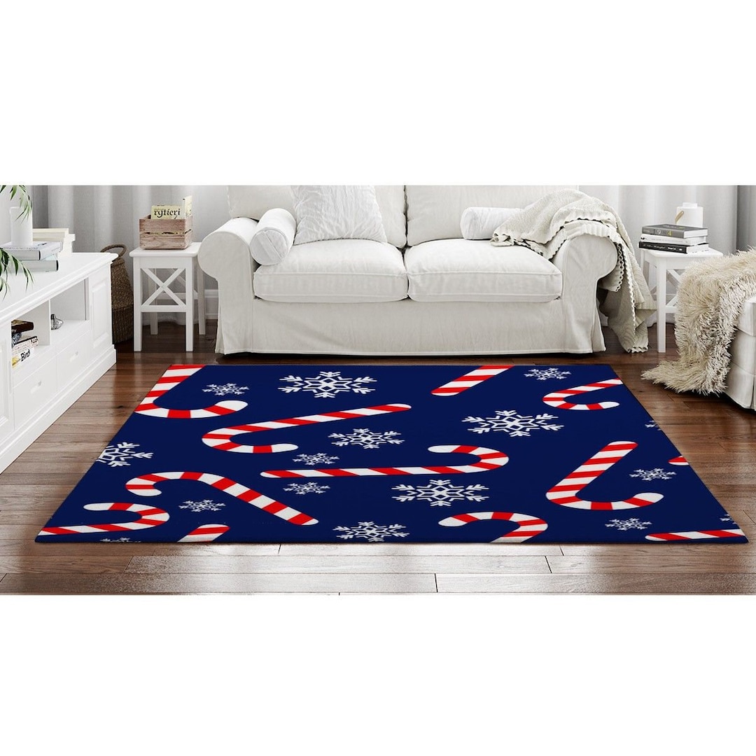 Candy Cane Rugs Candy Canes and Snowflakes Area Rug Blue White and Red ...