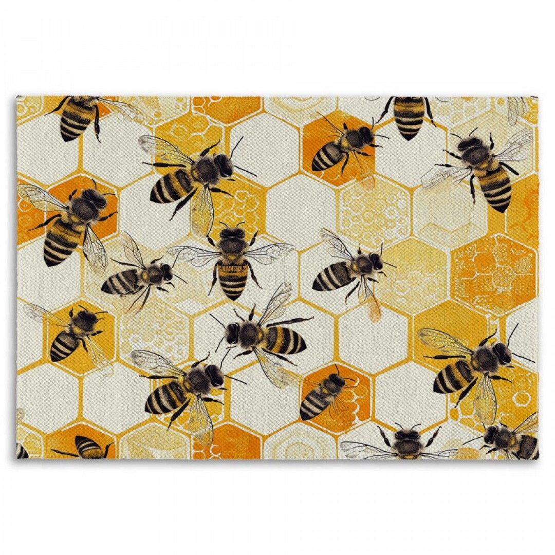 Bee Rugs Bees and Honeycomb Area Rug Yellow and Black Area Rugs Yellow ...