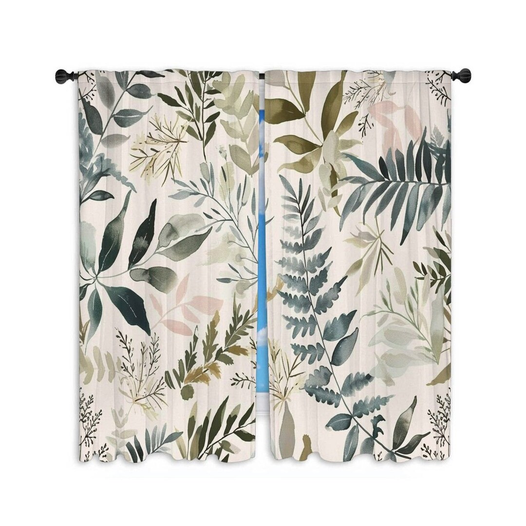 Fern and Leaf Curtains: Beige Cottagecore Farmhouse Drapes - Etsy