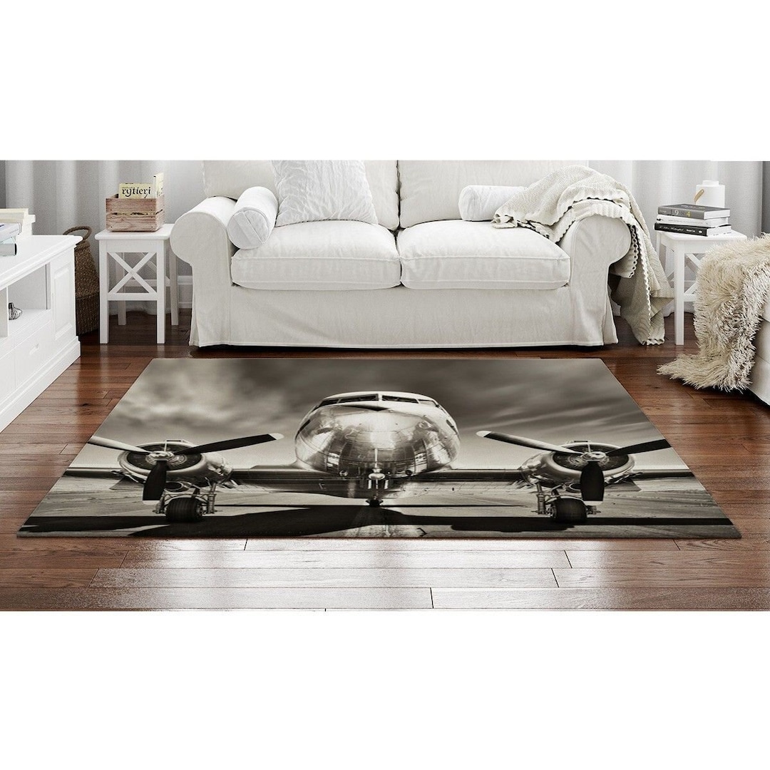 Vintage Airplane Rug Airplane Area Rug Gray Airplane Photo Rug ...